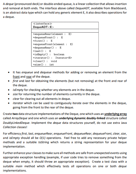 Solved A deque (pronounced deck) or double-ended queue, is a | Chegg.com