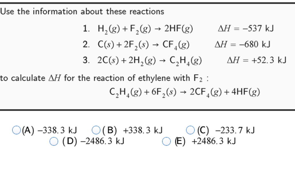 Solved Use the information about these reactions 3. 2C(s) | Chegg.com