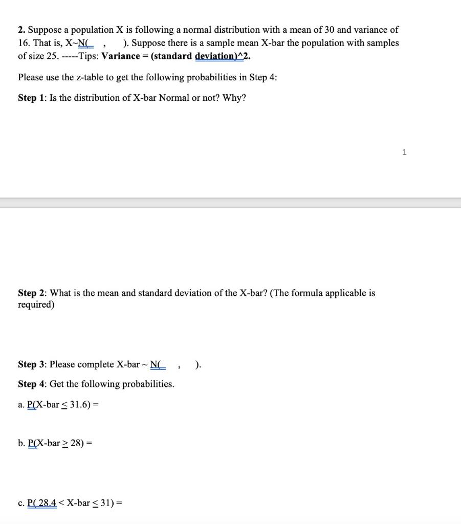 Solved 2. Suppose a population X is following a normal | Chegg.com