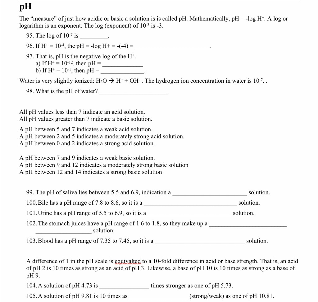 Solved pH The “measure” of just how acidic or basic a | Chegg.com