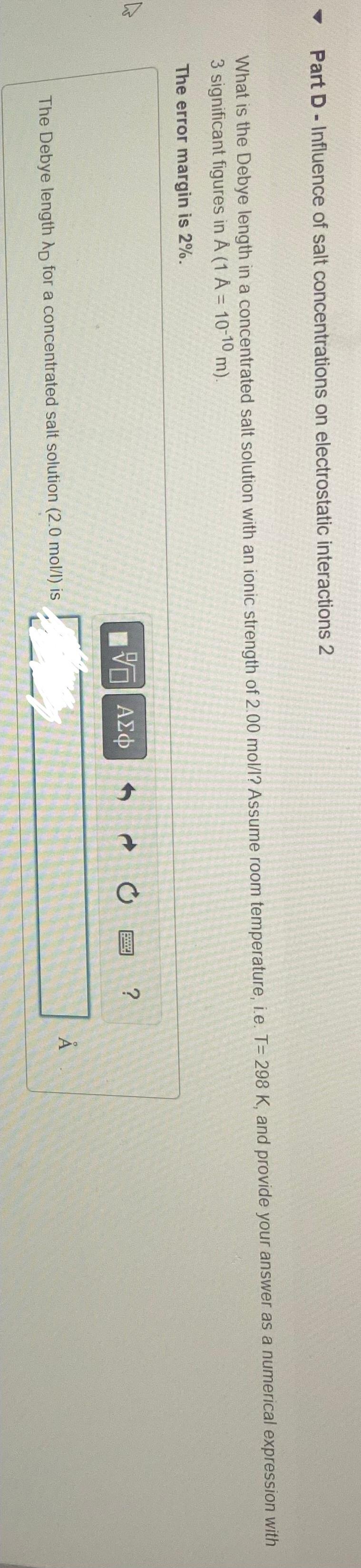 Solved Part D - Influence of salt concentrations on | Chegg.com
