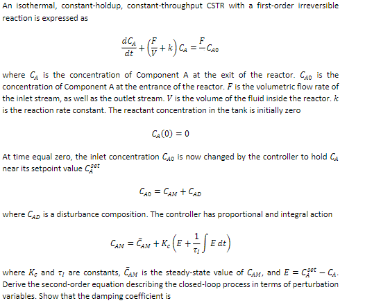 Solved An isothermal, constant-holdup, constant-throughput | Chegg.com