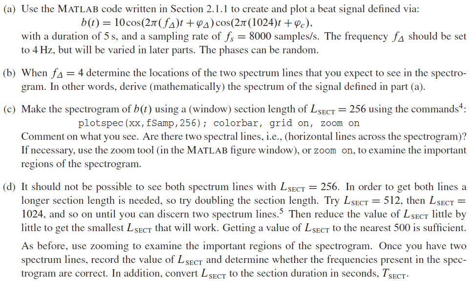 2.1.1 MATLAB Code for Beat Signals A beat signal is | Chegg.com
