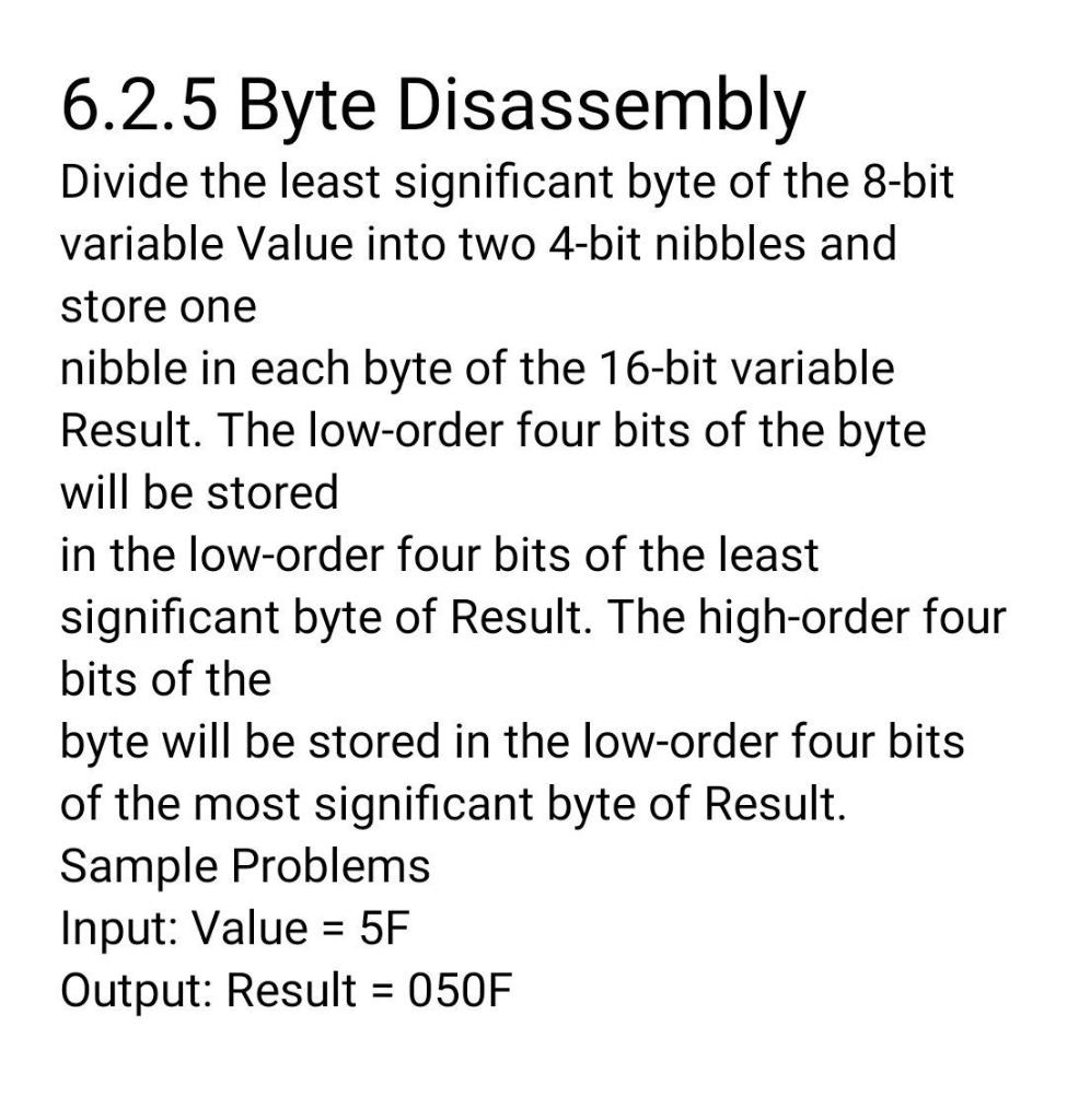 6.2.5 Byte Disassembly Divide the least significant | Chegg.com