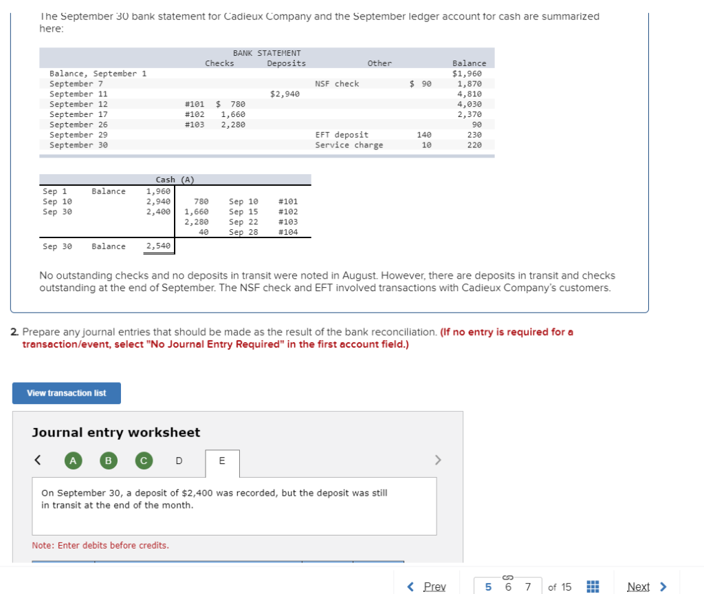 Solved A D E t Earlier this month, check #104 was recorded | Chegg.com