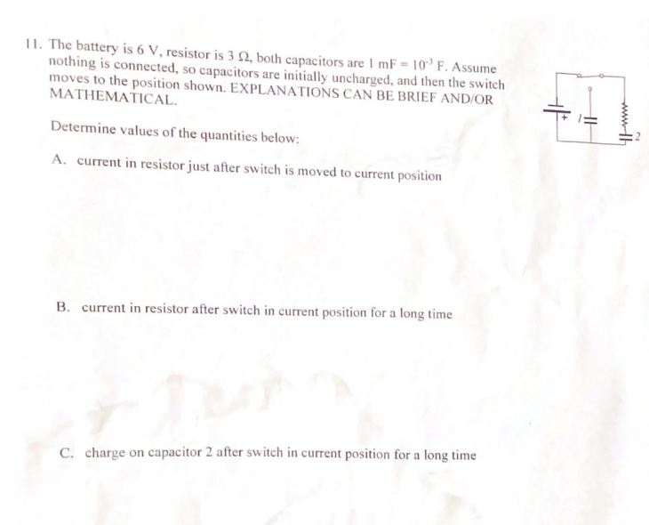 Solved The battery is 6V, ﻿resistor is 3Ω, ﻿both capacitors | Chegg.com