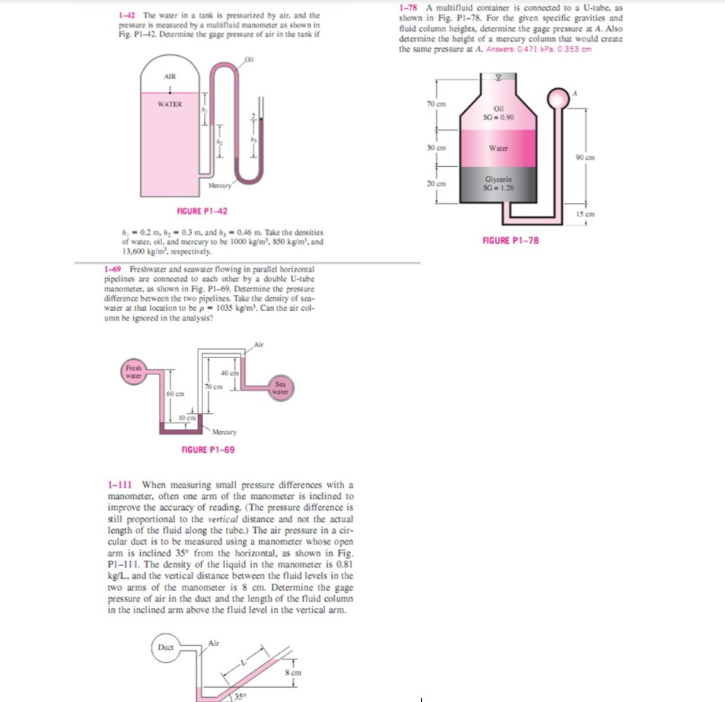 Solved 1-42 The water in a tank is pressurized by air, and | Chegg.com