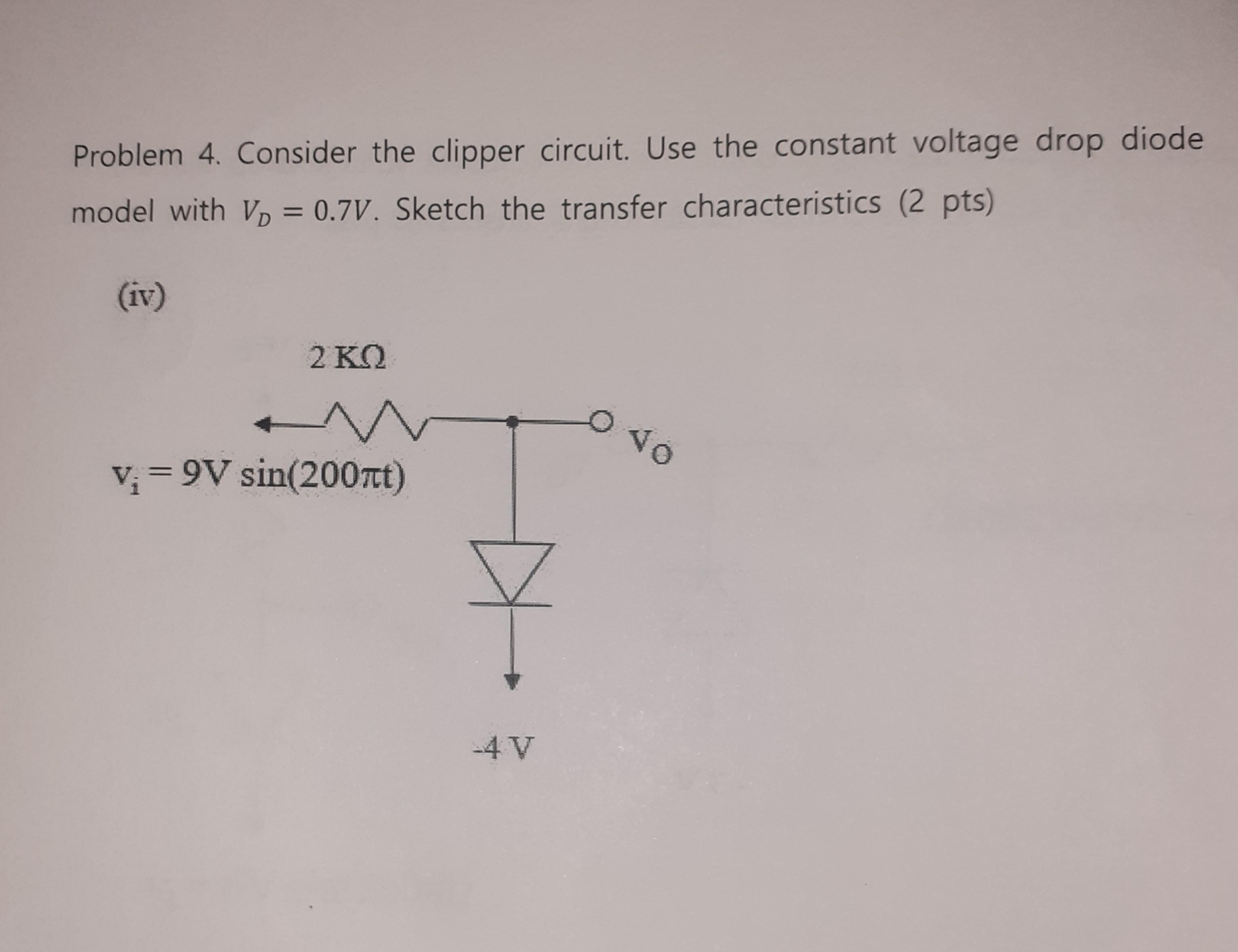 Solved Problem 4. Consider the clipper circuit. Use the | Chegg.com