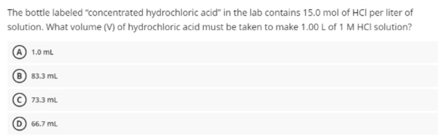 Solved The bottle labeled "concentrated hydrochloric acid" | Chegg.com
