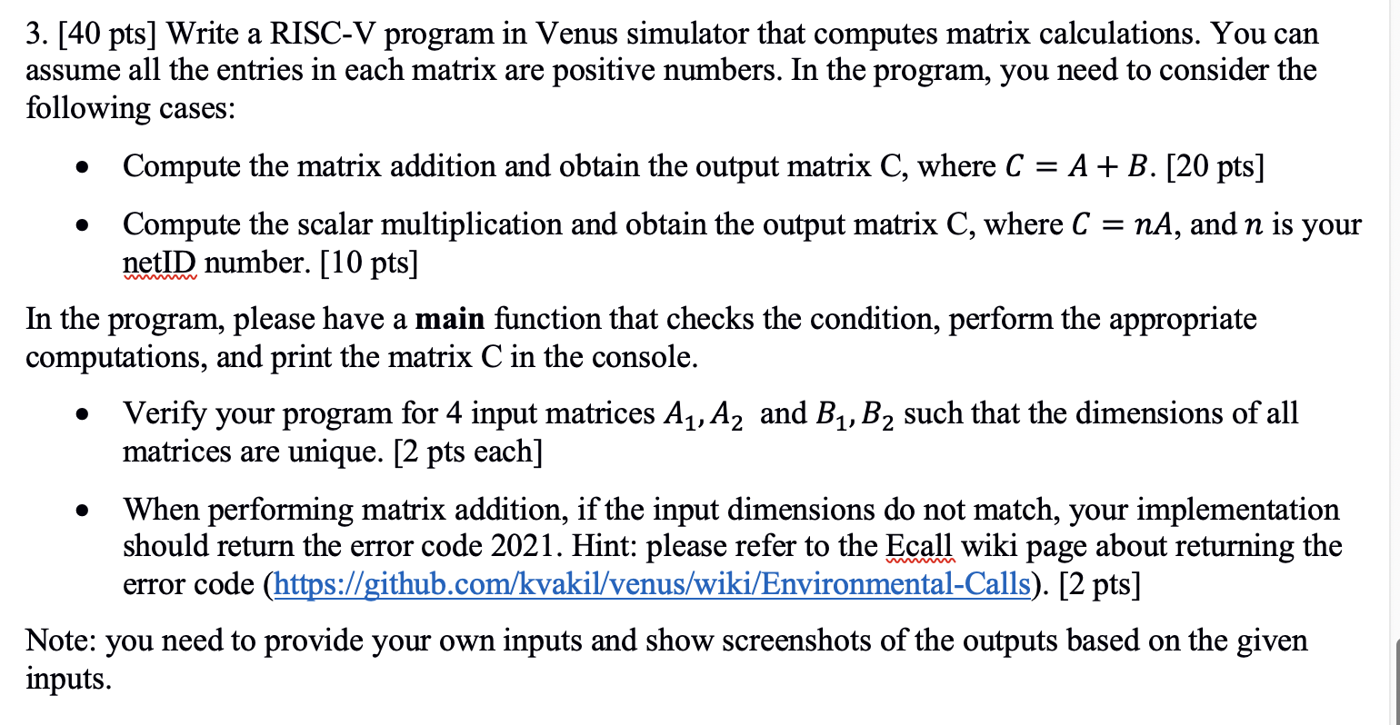 A 3 40 Pts Write A Risc V Program In Venus 