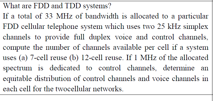 Solved What are FDD and TDD systems? If a total of 33 MHz of | Chegg.com