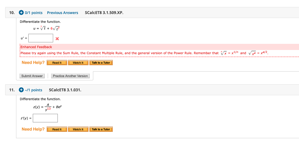 Solved + 0/1 points SCalcET8 3.1.509.XP. 10 Previous Answers | Chegg.com