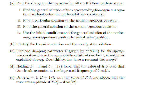 Solved 2. The differential equation for the charge on a | Chegg.com