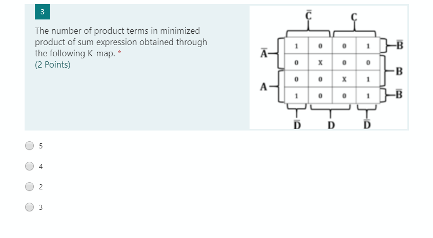 Solved 3 The number of product terms in minimized product of | Chegg.com