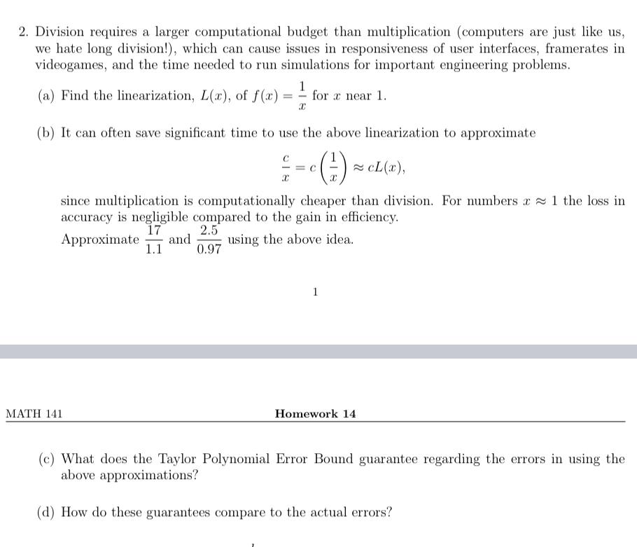 Solved Division requires a larger computational budget than | Chegg.com
