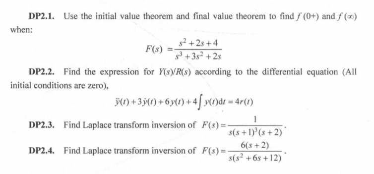 Solved DP2.1. Use the initial value theorem and final value | Chegg.com