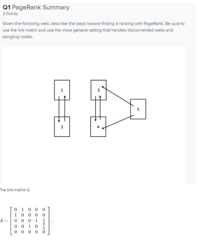 Solved Q1 PageRank Summary 3 Points Given the following web, | Chegg.com