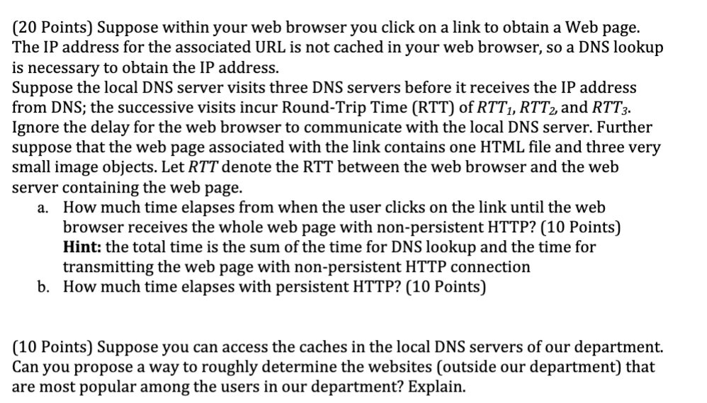 Solved (20 Points) Suppose within your web browser you click | Chegg.com