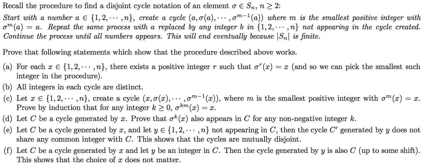 Solved Recall the procedure to find a disjoint cycle | Chegg.com