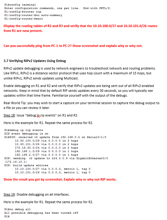 3.5 RIP Configuration Step 14: Enable RIPv2 on R1, R2 | Chegg.com