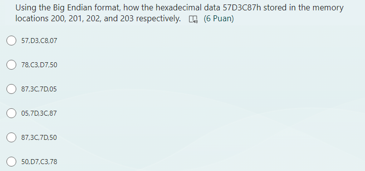 Solved Using the Big Endian format, how the hexadecimal data | Chegg.com