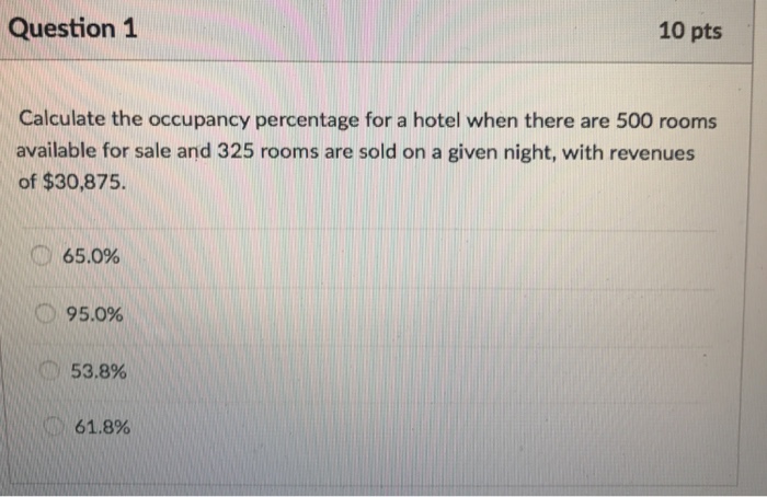 Solved Calculate the occupancy percentage for a hotel when | Chegg.com