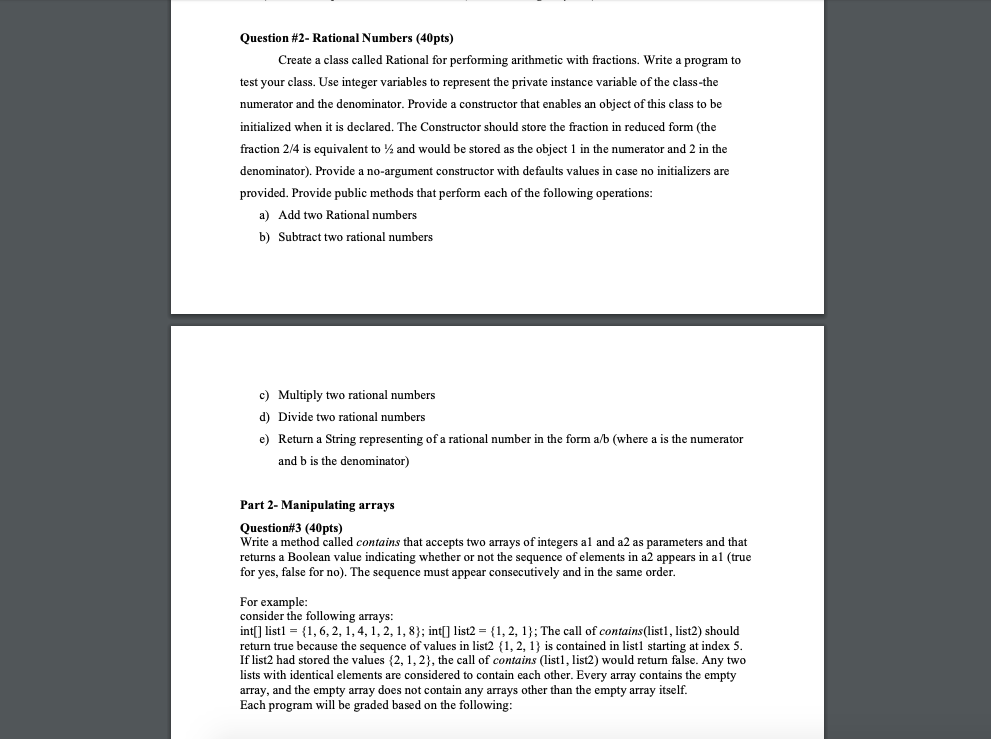 Solved Question #2- Rational Numbers (40pts) Create a class | Chegg.com