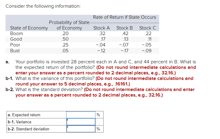 Solved Consider the following information: Rate of Return if | Chegg.com