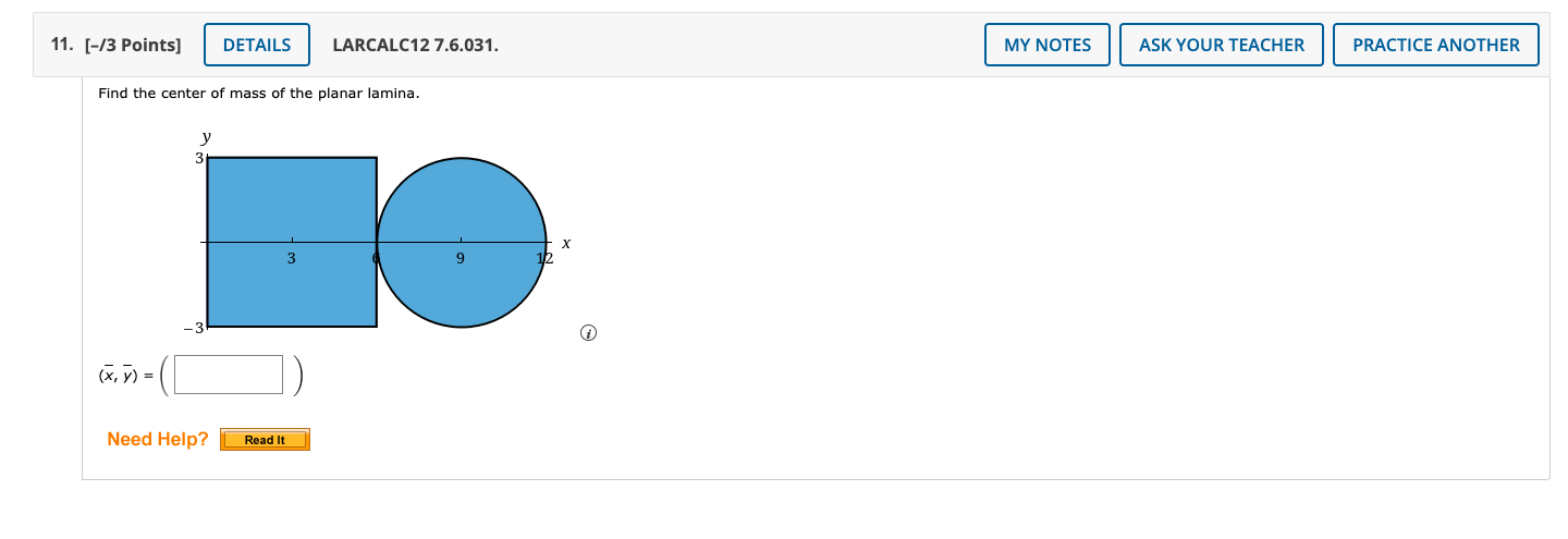 Solved Find the center of mass of the planar lamina. | Chegg.com