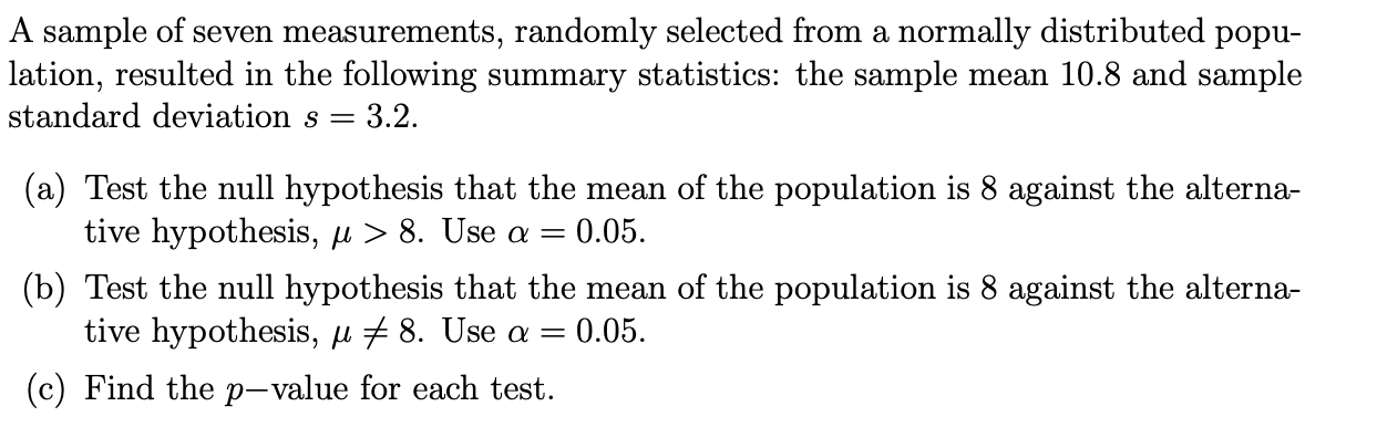 Solved A sample of seven measurements, randomly selected | Chegg.com