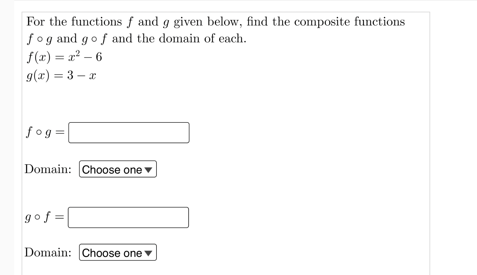 Solved For the functions f and g given below, find the | Chegg.com