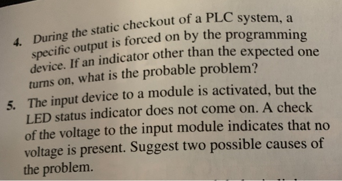 Solved During the static checkout of a PLC specific output | Chegg.com