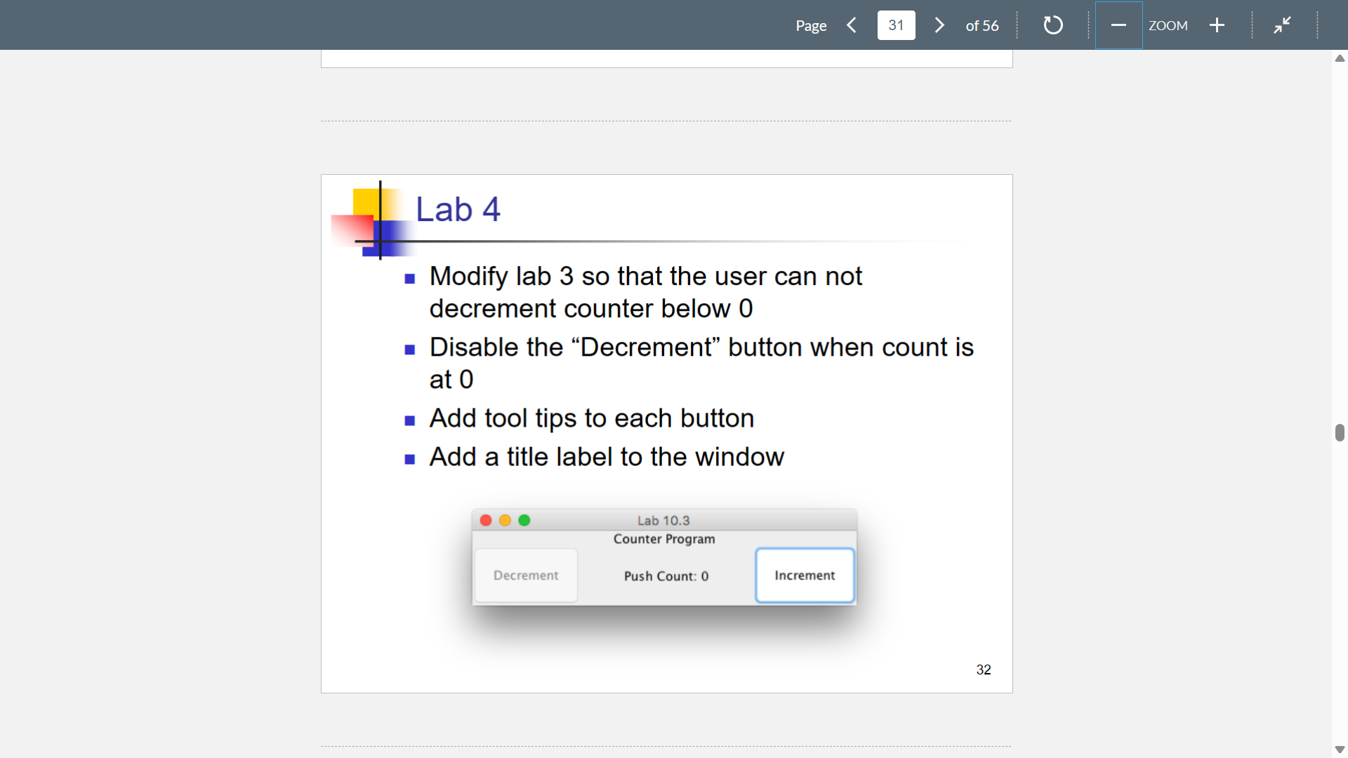 Solved - Modify lab 3 so that the user can not decrement | Chegg.com Solved - Modify lab 3 so that the user can not decrement | Chegg.com