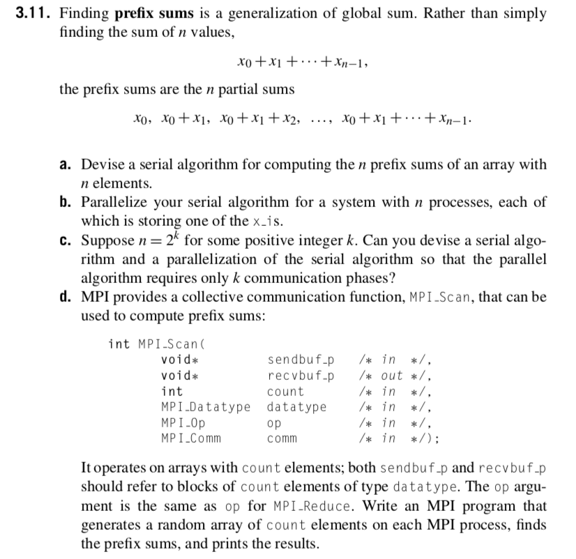 3.11. Finding prefix sums is a generalization of | Chegg.com
