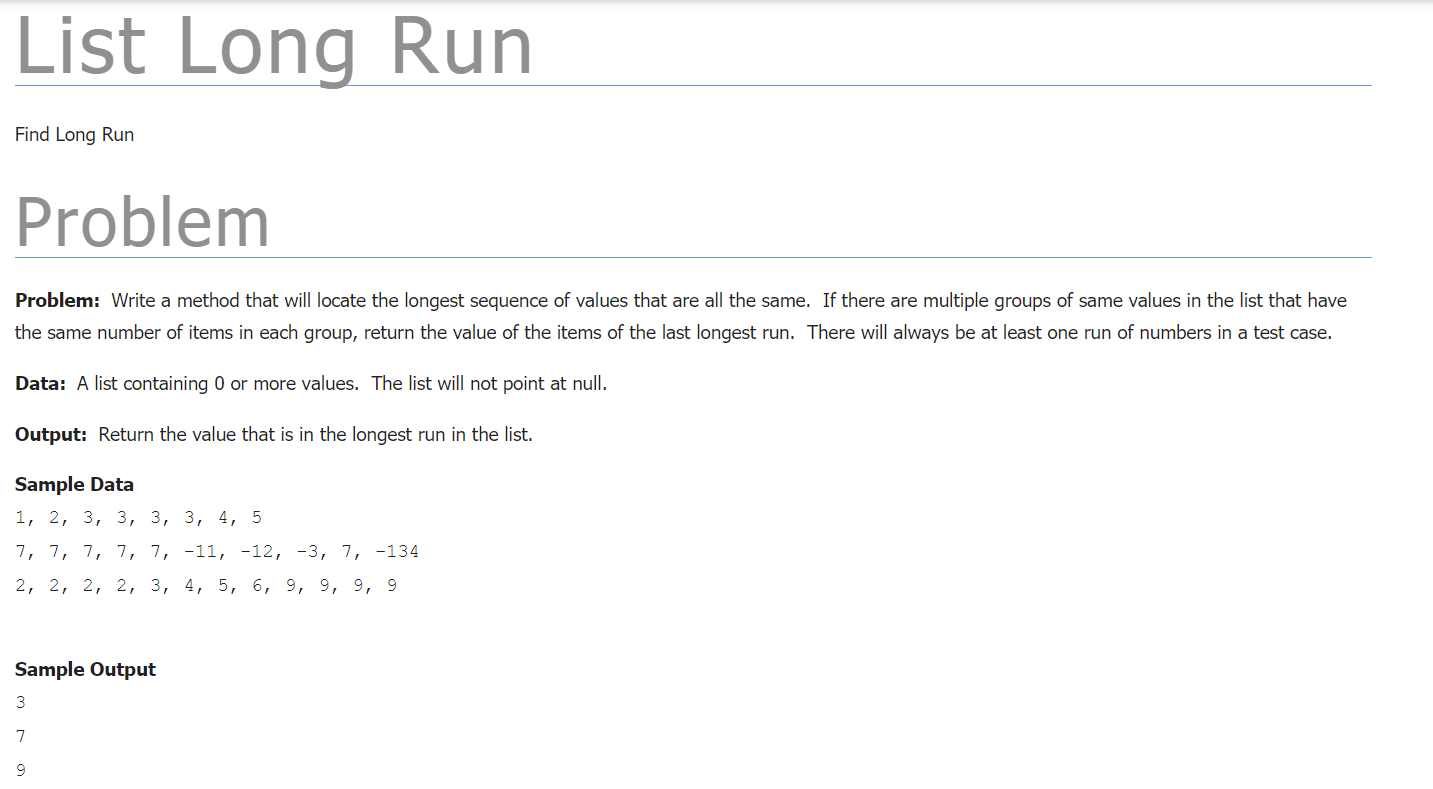 Solved List Long Run Find Long Run Problem Problem: Write a | Chegg.com