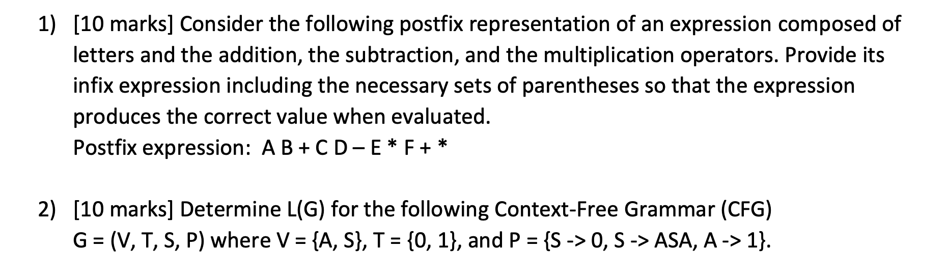 Solved 1) [10 marks] Consider the following postfix | Chegg.com