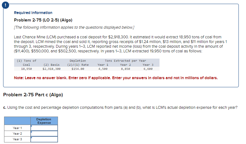 Solved Requlred Information Problem 2-75 (LO 2-5) (Algo) | Chegg.com