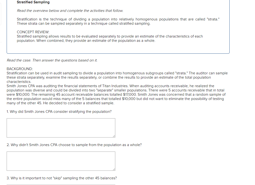 Stratified Sampling Read the overview below and | Chegg.com