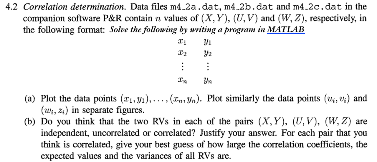 4.2 Correlation determination. Data files m4_2a.dat, | Chegg.com