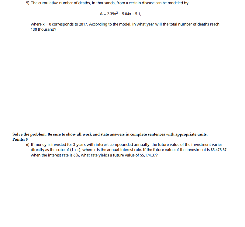 Solved A=2.39x2+5.04x+5.1 where x=0 corresponds to 2017. | Chegg.com