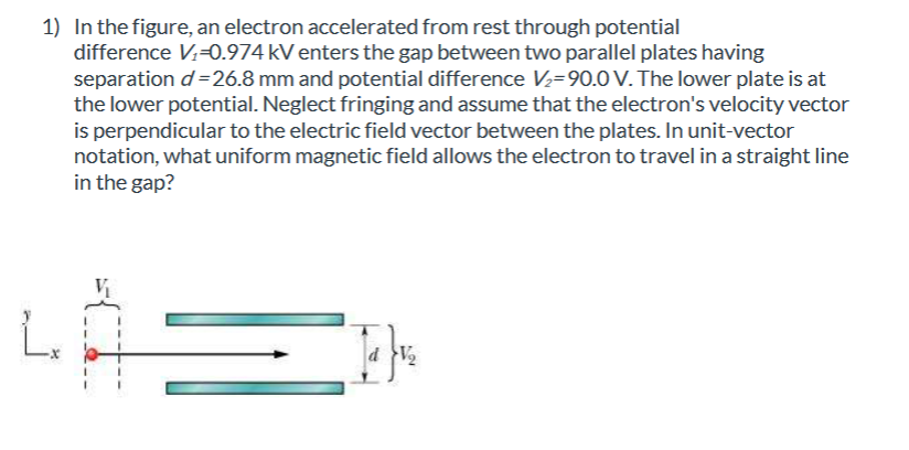 Solved 1) In the figure, an electron accelerated from rest | Chegg.com