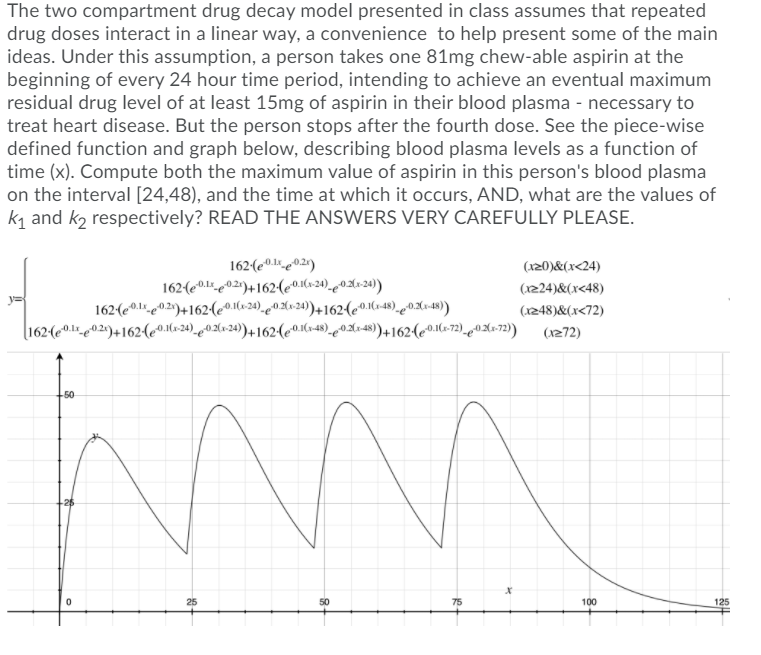 The two compartment drug decay model presented in | Chegg.com