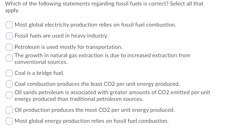 Solved Which of the following statements regarding fossil | Chegg.com