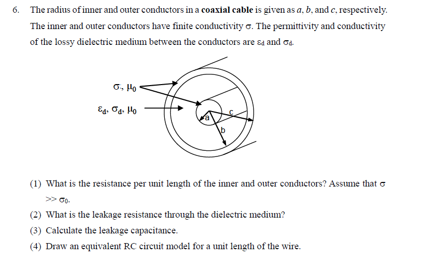 Solved 6. The radius of inner and outer conductors in a | Chegg.com