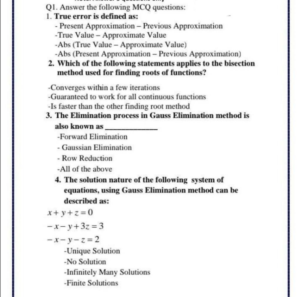 Solved Q1. Answer the following MCQ questions: 1. True error | Chegg.com