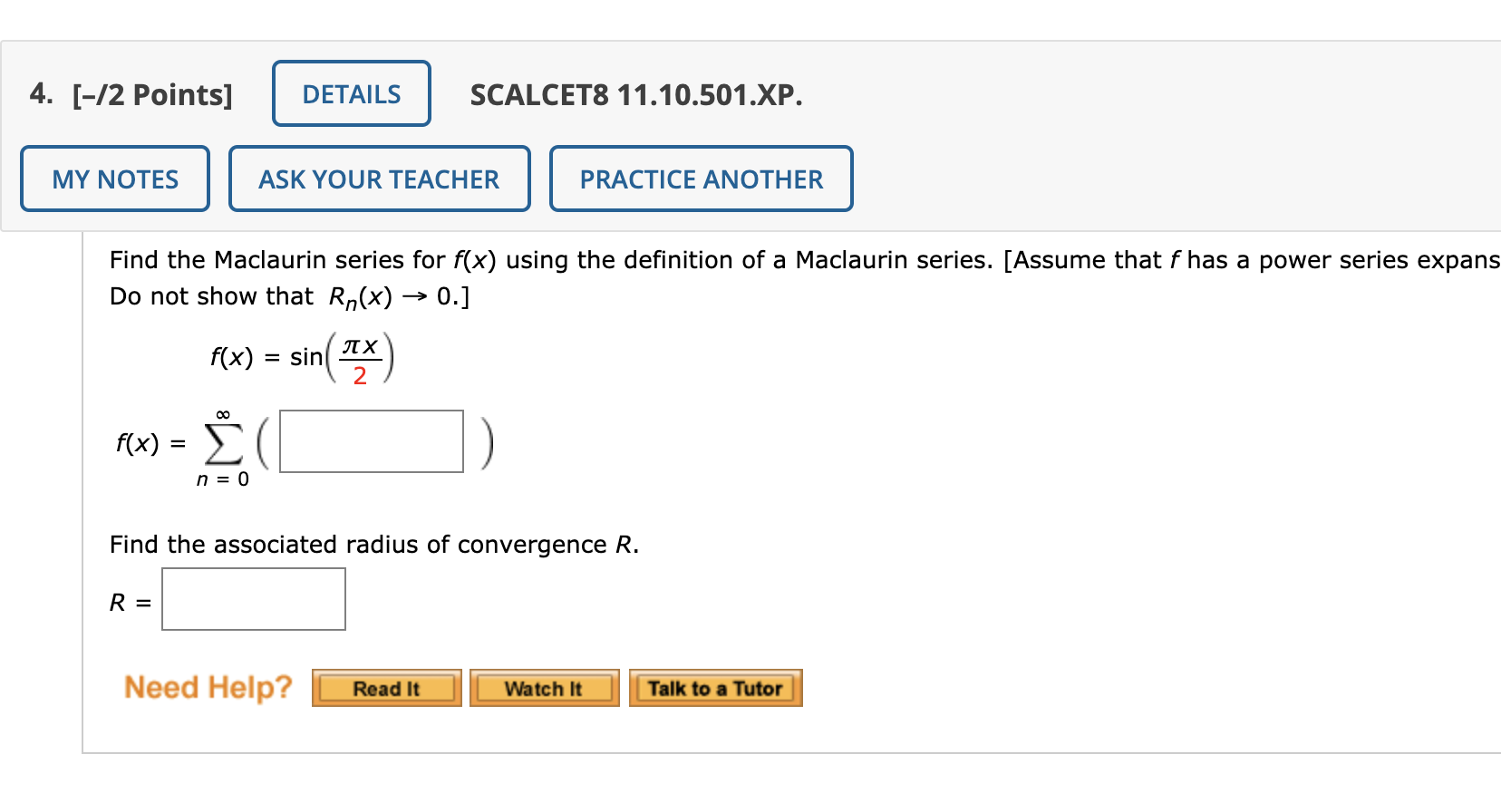 Solved 4. [-/2 Points] DETAILS SCALCET8 11.10.501.XP. MY | Chegg.com
