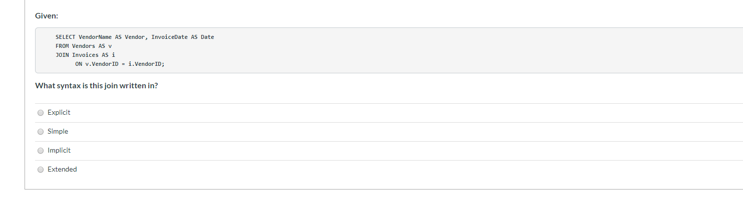 Solved Given: SELECT VendorName AS Vendor, InvoiceDate AS | Chegg.com