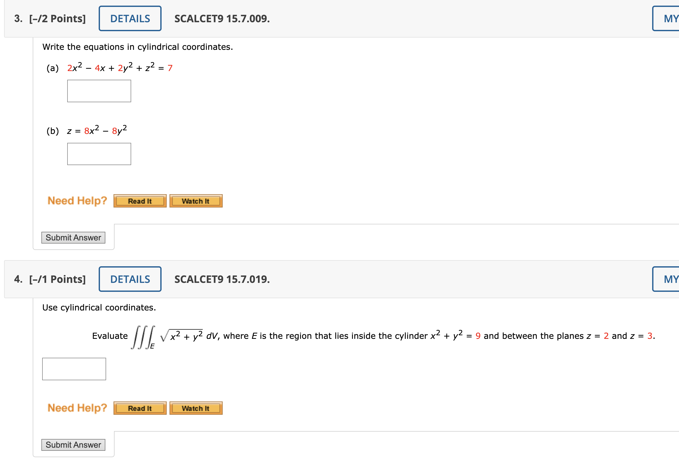 Solved [-/2 Points] SCALCET9 15.7.009. Write the equations | Chegg.com