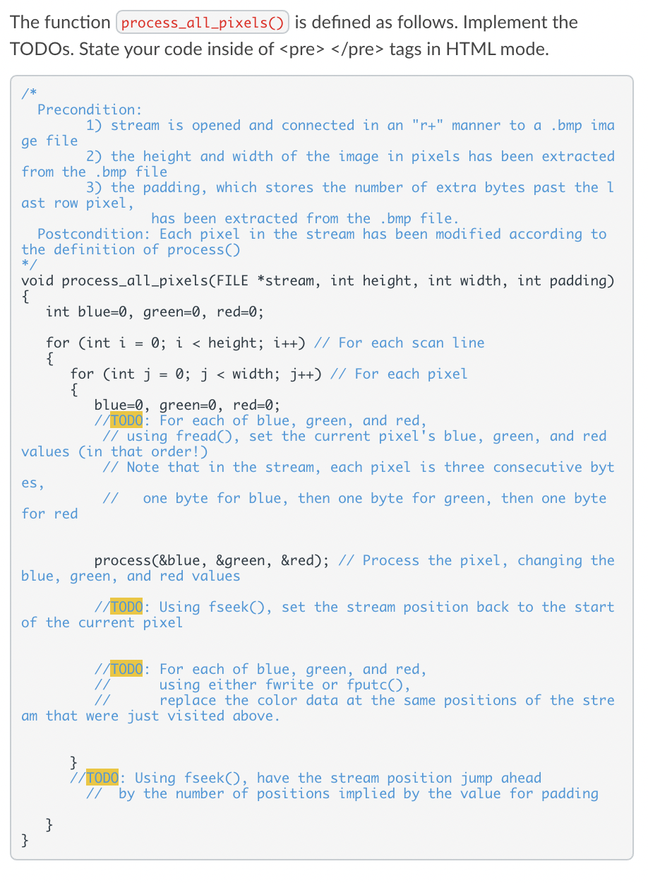The function process_all_pixels() is defined as | Chegg.com