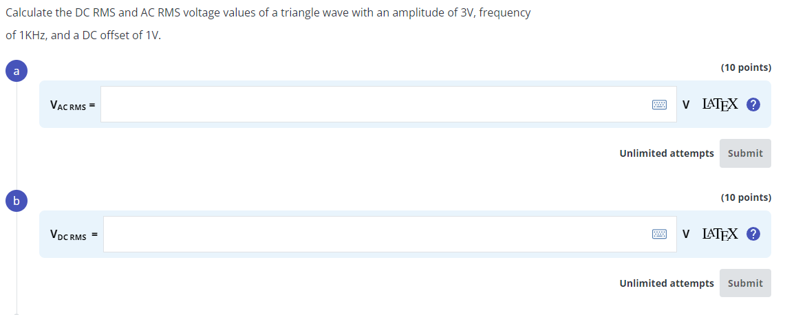 Solved Calculate the DC RMS and AC RMS voltage values of a | Chegg.com